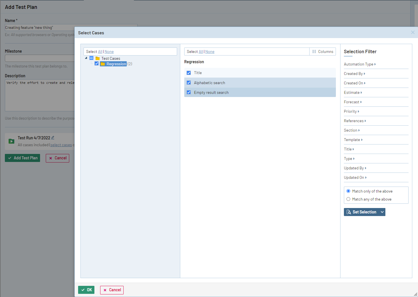 Create a test plan in TestRail